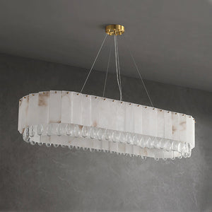 Lumina Mermer ve Kristal Yemek Masası Avizesi – Modern Lüks Dikdörtgen